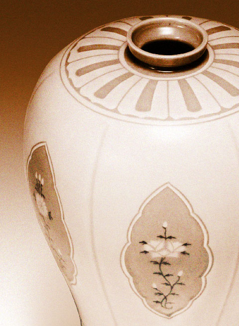 Celadon Prunus Vase Inlaid with Peonies and Chrysanthemums - Asian ...
