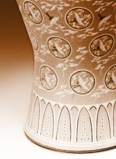 Celadon Prunus Vase Inlaid with Crane-and-Cloud Pattern - Asian Antique ...